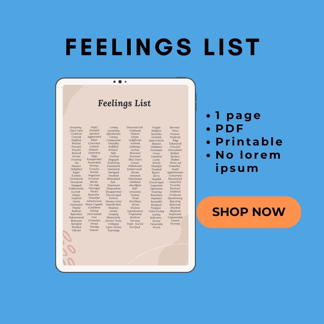 PRINTABLE Feelings List of Words Adults Emotions List Alternative ...