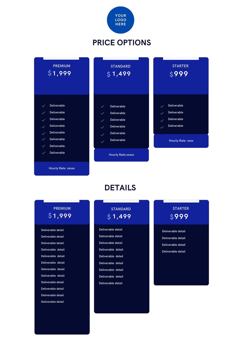 Comparable Pricing Table, Price Table for Small Business, Pricing List ...