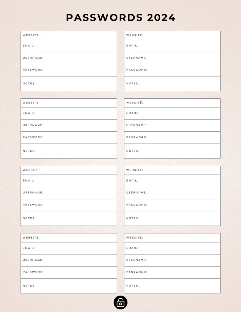 Passwords Tracker Printable and Fillable, Password Organizer, Password ...