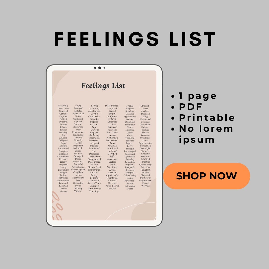 Feelings Chart Adults Feelings Wheel Alternative Digital Printable PDF ...