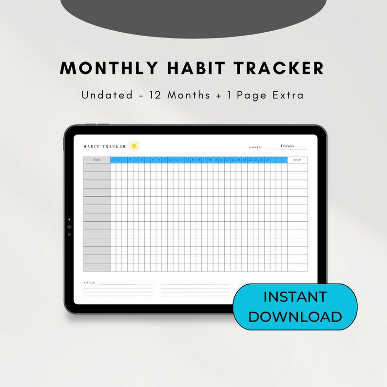 Instant Download Monthly Habit Tracker, Habits Tracking, Monthly ...