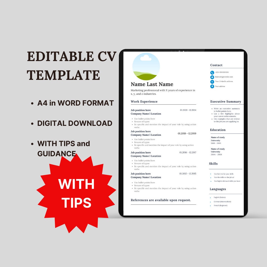 EDITABLE Modern Digital Resume Template, Basicresume One Page ...