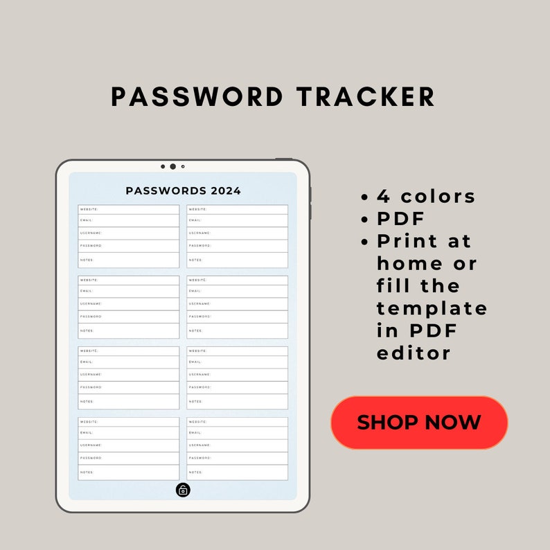 Passwords Tracker Printable and Fillable, Password Organizer, Password ...