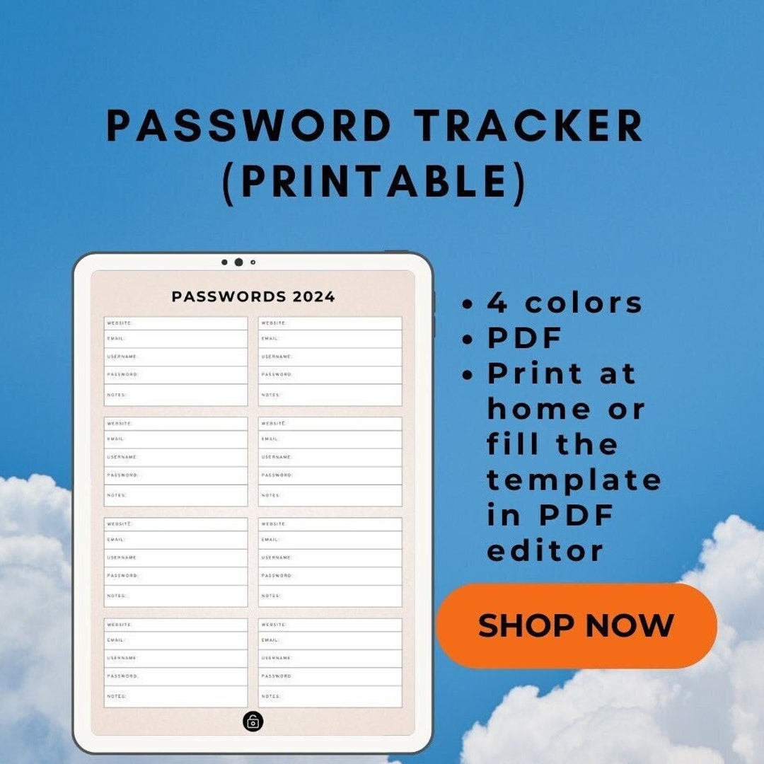 PRINTABLE Minimalist Password Tracker, Password Organizer, Password Log ...