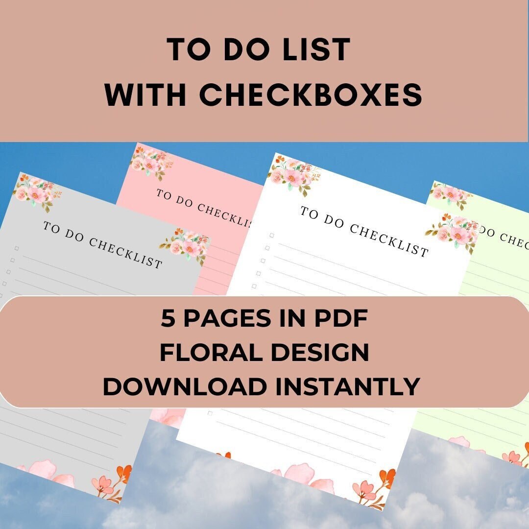 PRINTABLE Cute to Do List With Checkboxes, Floral Template ...