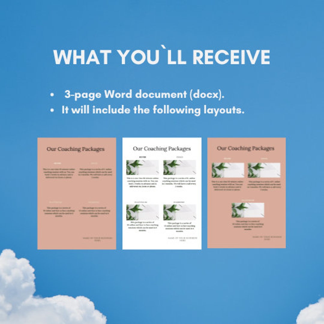 Make Your Own Coaching Offers, PRINTABLE Coaching Packages Template ...