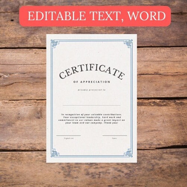 Printable Editable Corporate Certificate WORD, Editable Award Template ...