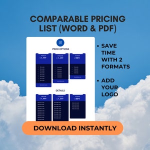 Editable Pricing Table in Word docx, Price Table for Small Business ...