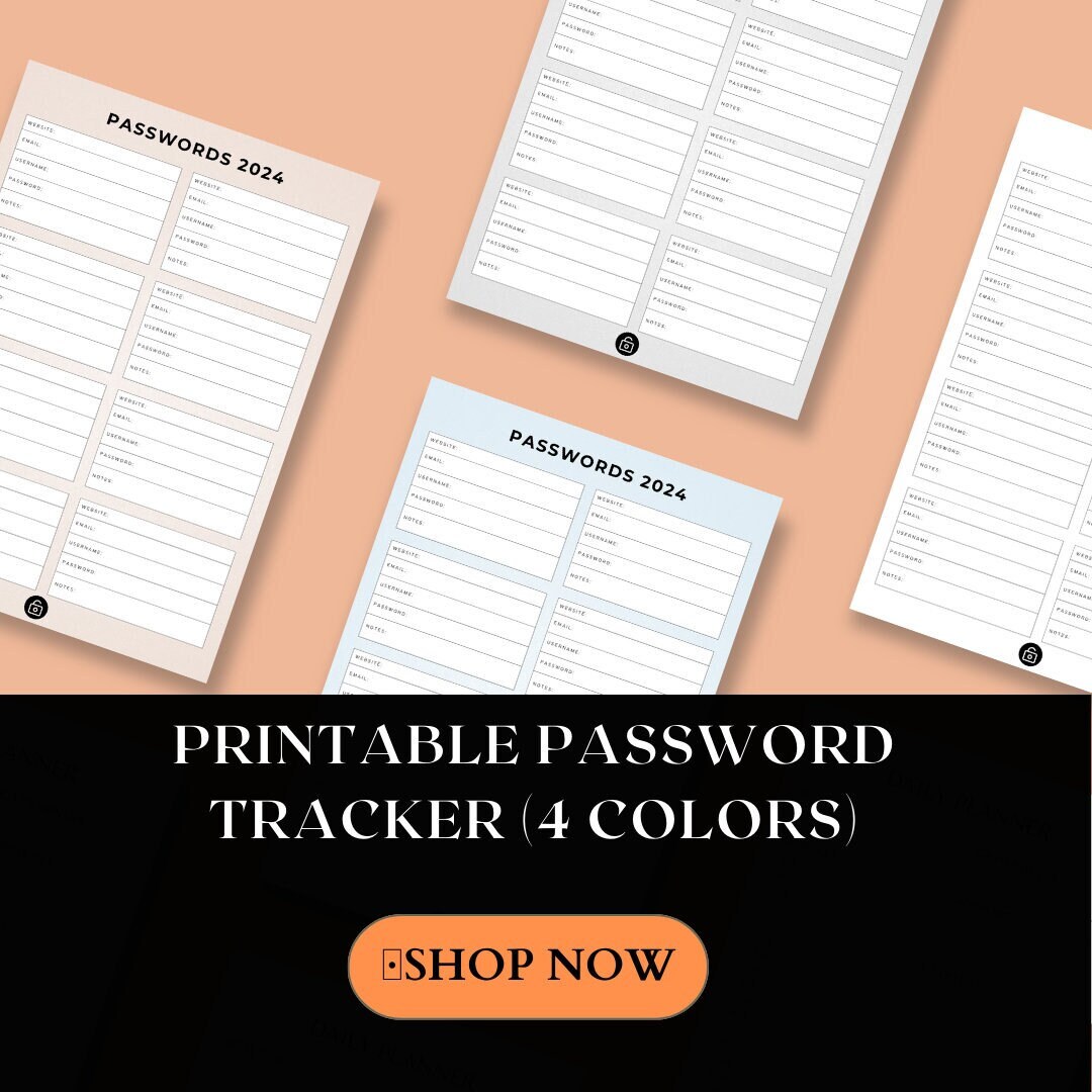 Passwords Tracker Printable Password Organizer Password Keeper Password ...