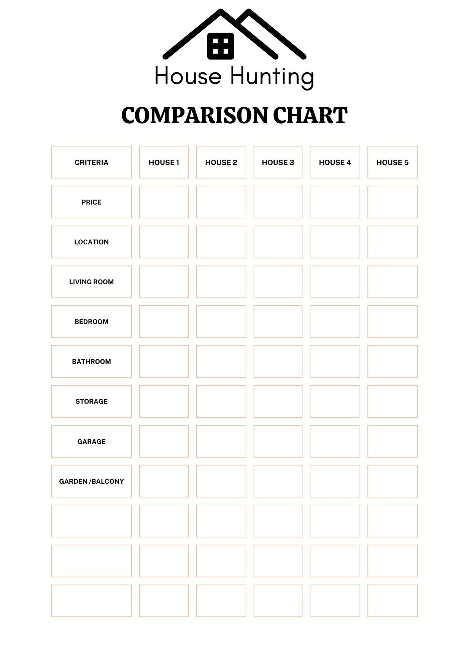 Simple House Hunting Template to Print, Apartment Hunting Checlist PDF ...
