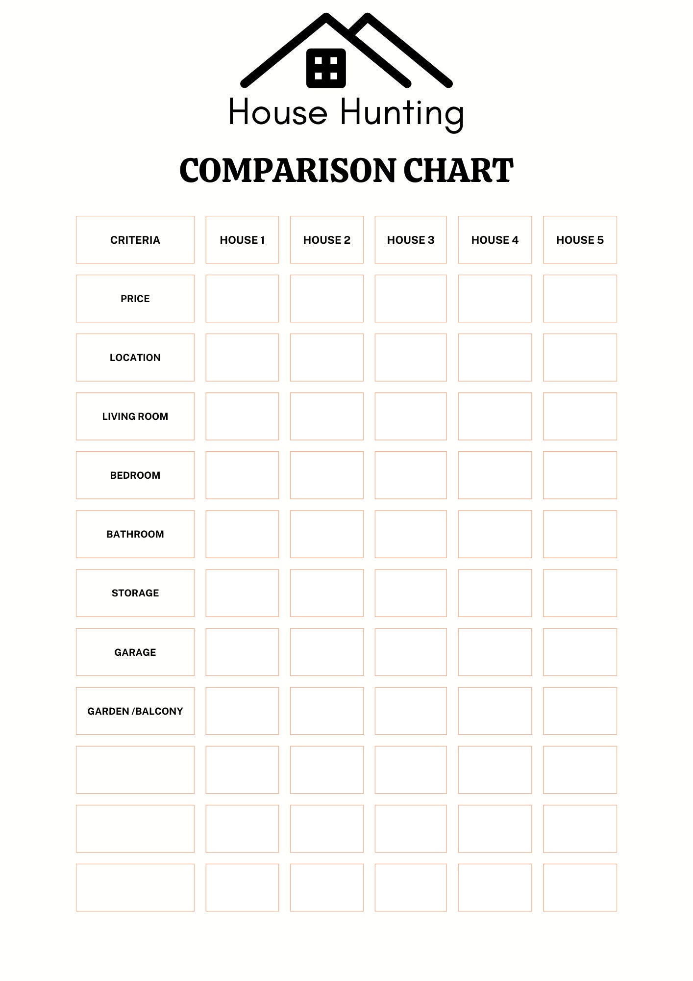 Simple House Hunting Template to Print, Apartment Hunting Checlist PDF ...