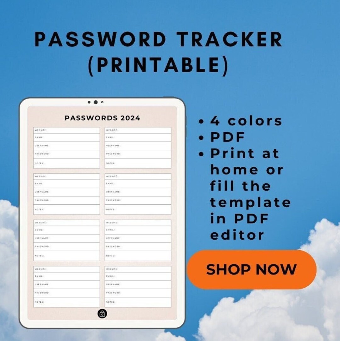 Username and Password Tracker Template, Printable Password Tracker PDF ...