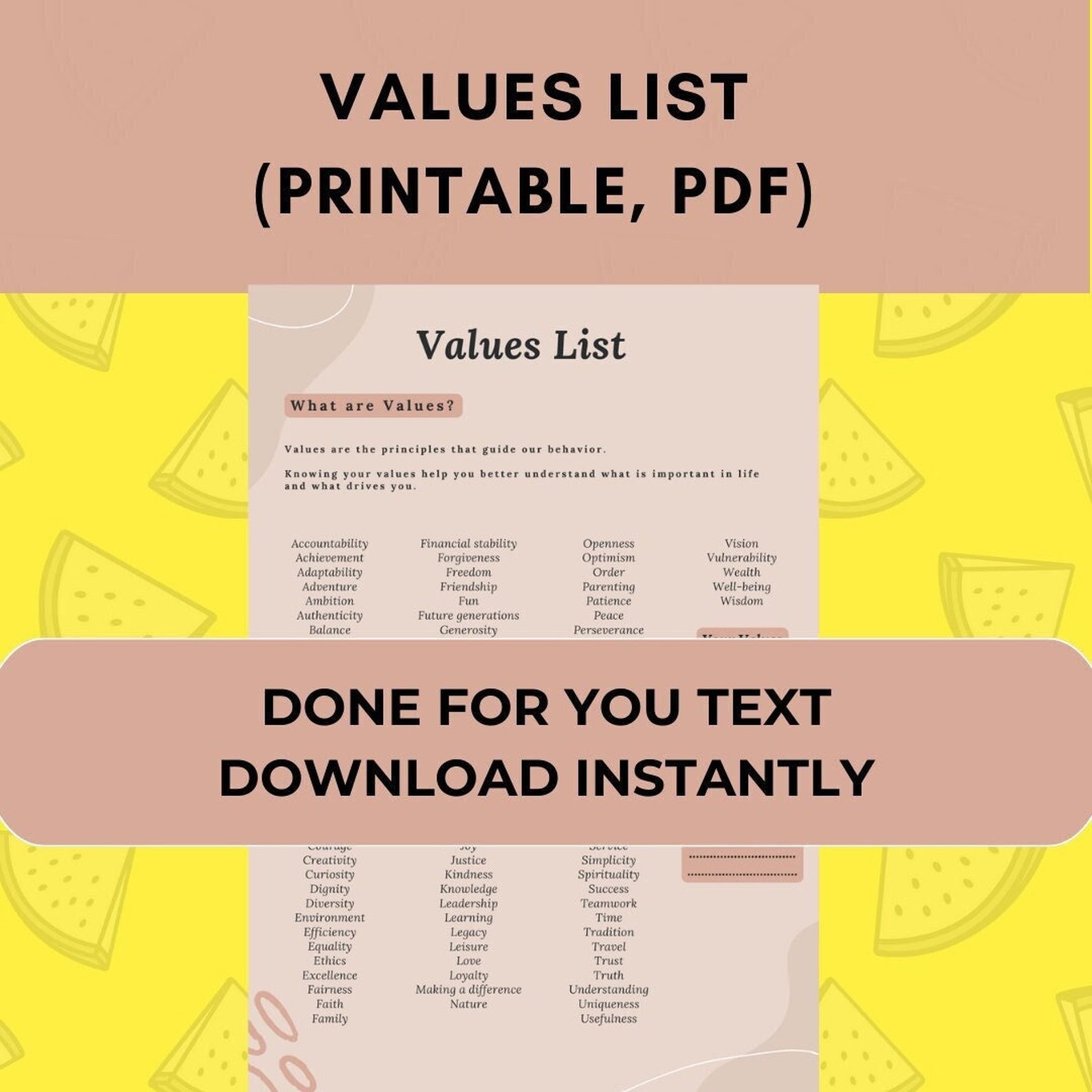 Coaching Templates, Core Values List, Values Exploration Printable PDF ...