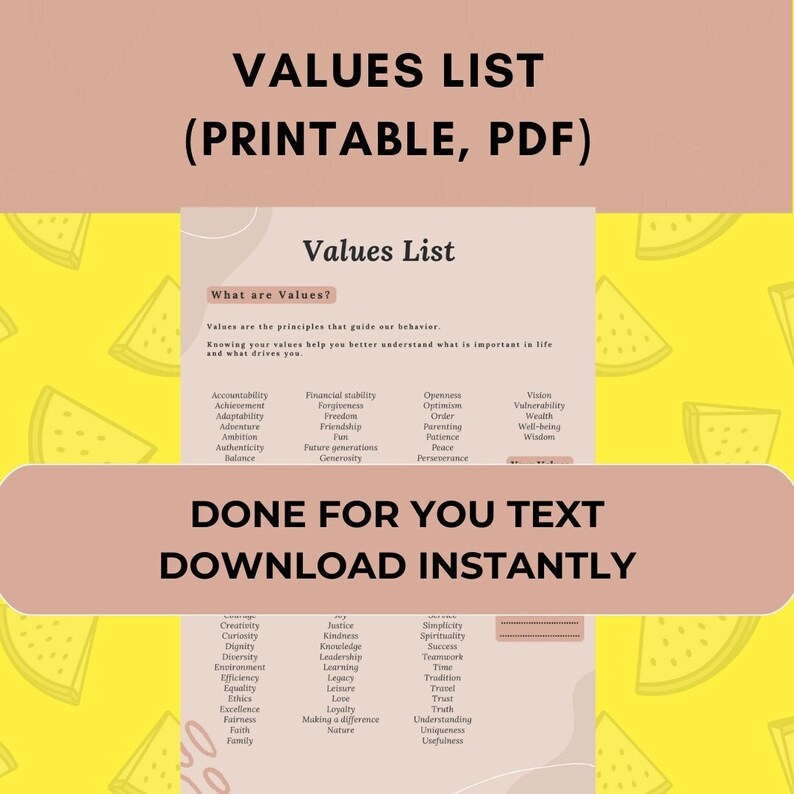 Coaching Templates, Core Values List, Values Exploration Printable PDF ...
