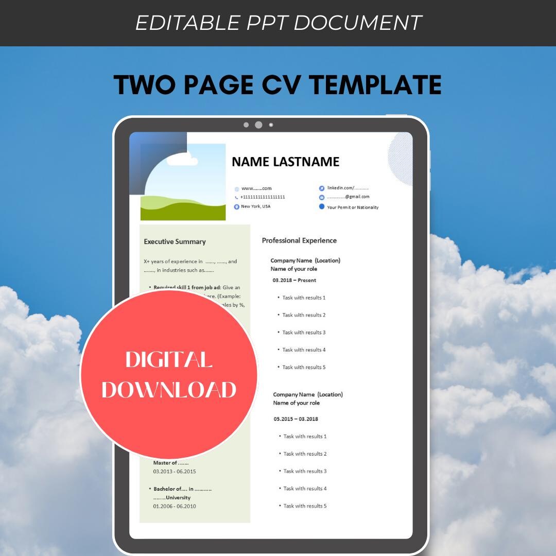 EDITABLE Modern Resume Format, Editable CV, Two Page Resume Design, Ppt ...