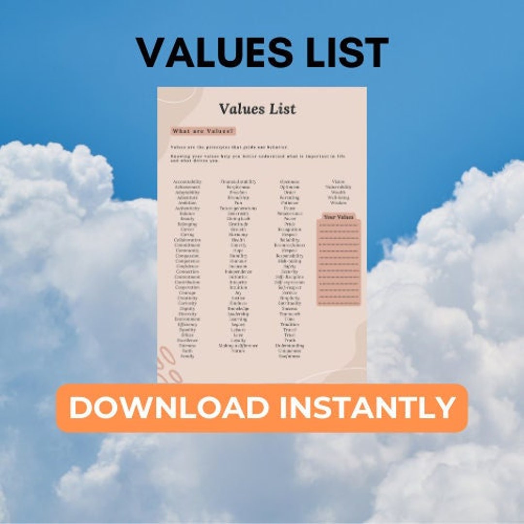 Coaching Templates, Core Values List, Values Exploration Printable PDF ...