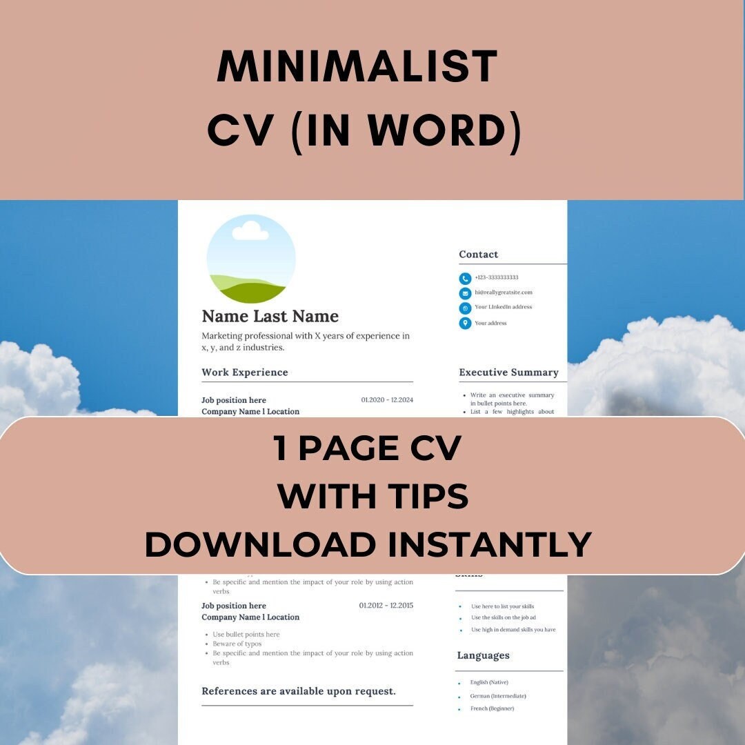 Editable Simple Resume Template Word, Editable Basic CV, Template Word ...