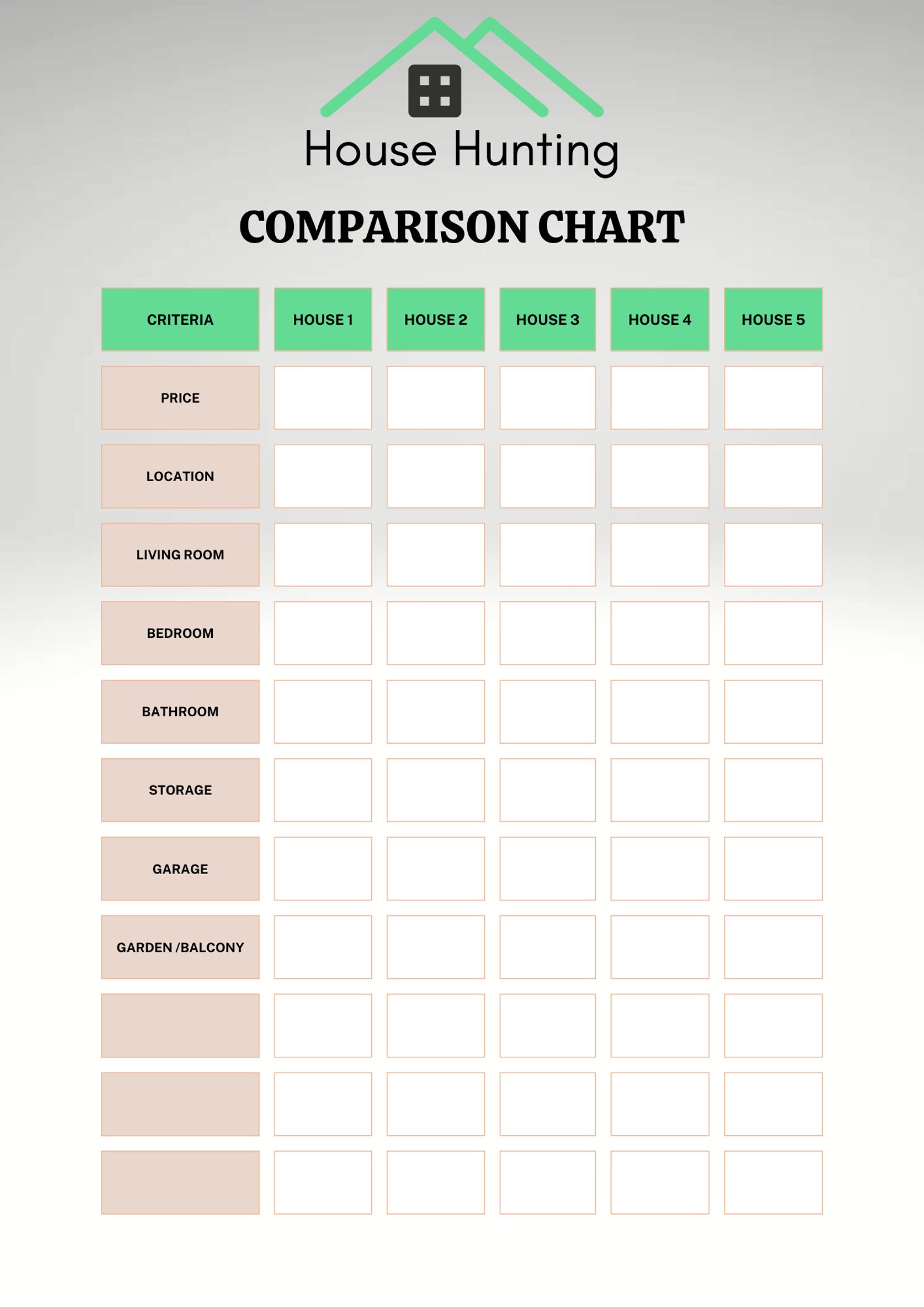 Simple House Hunting Template to Print, Apartment Hunting Checlist PDF ...