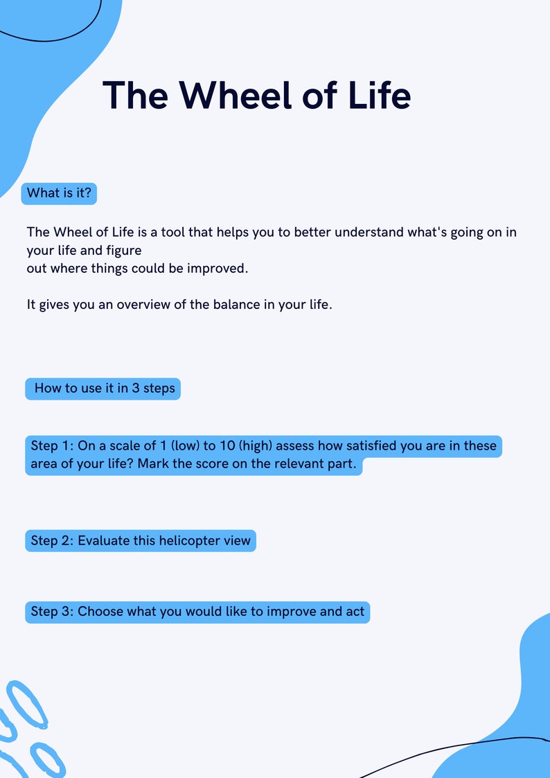 Wheel of Life Worksheet Template Wheel of Life Printable Planner Wheel of Balance, Self ...