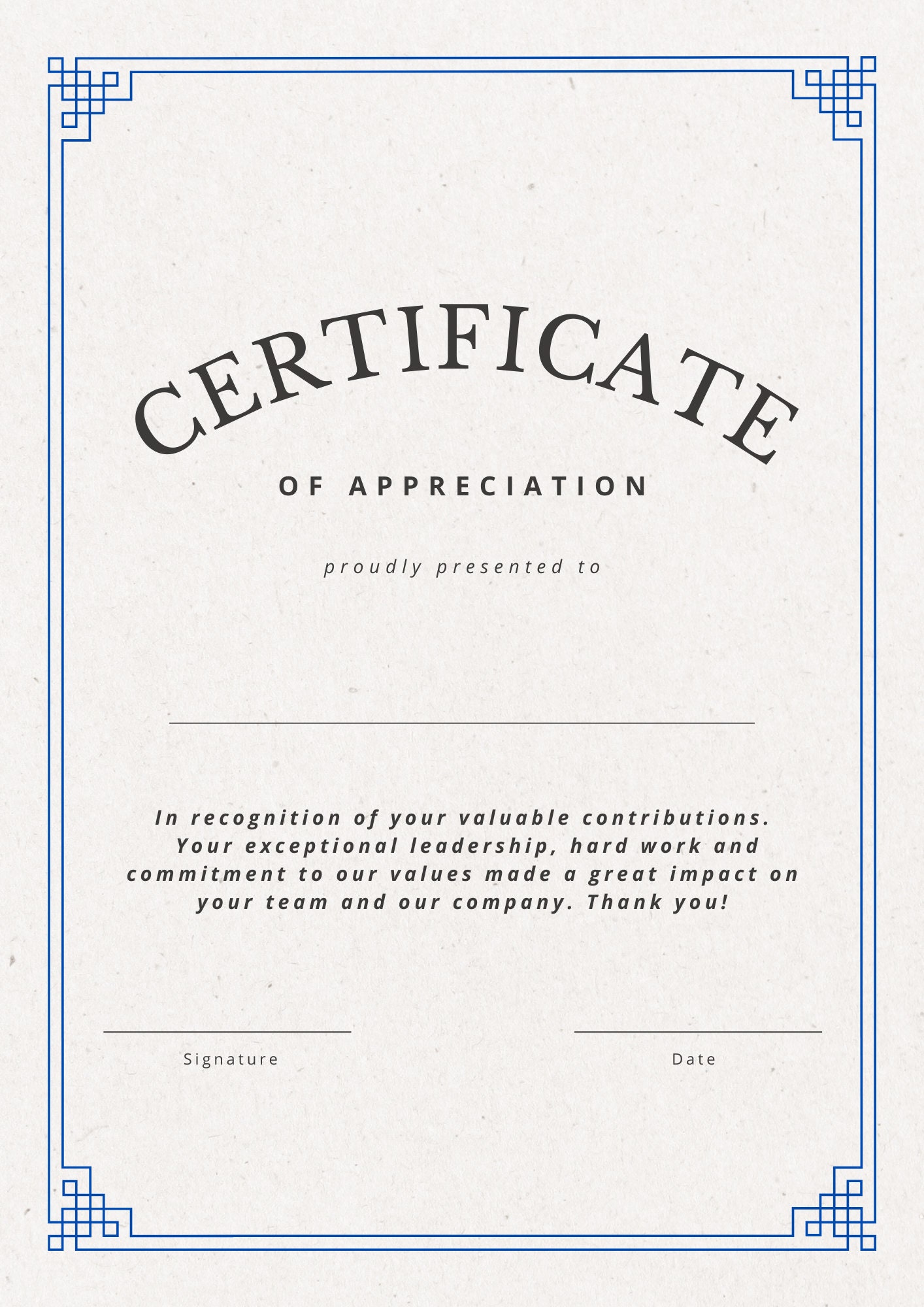 Corporate Certificate of Appreciation, Printable Team Recognition ...
