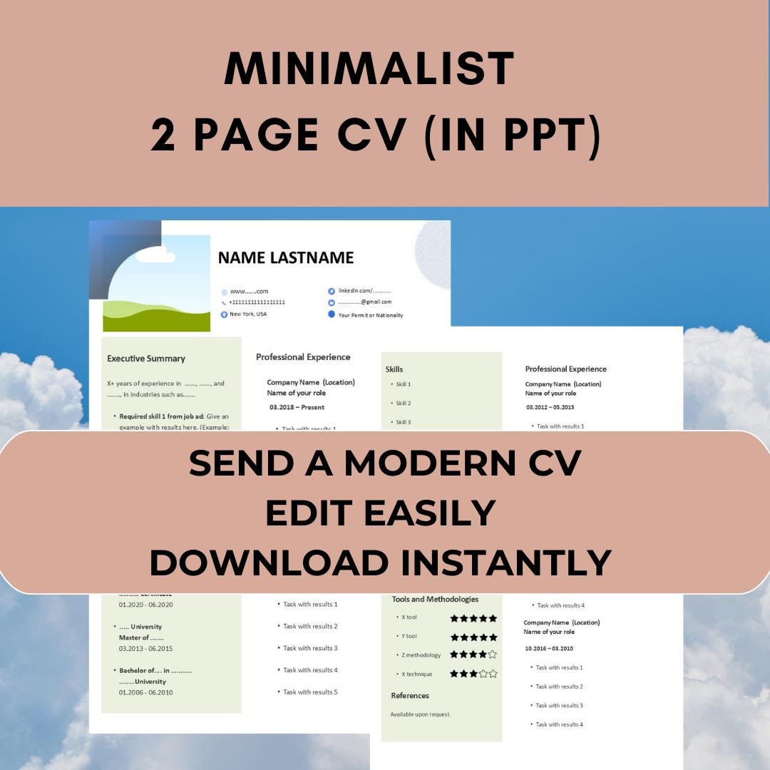 SALES! European CV Template, Modern, Editable, Minimalist 2-page Resume ...