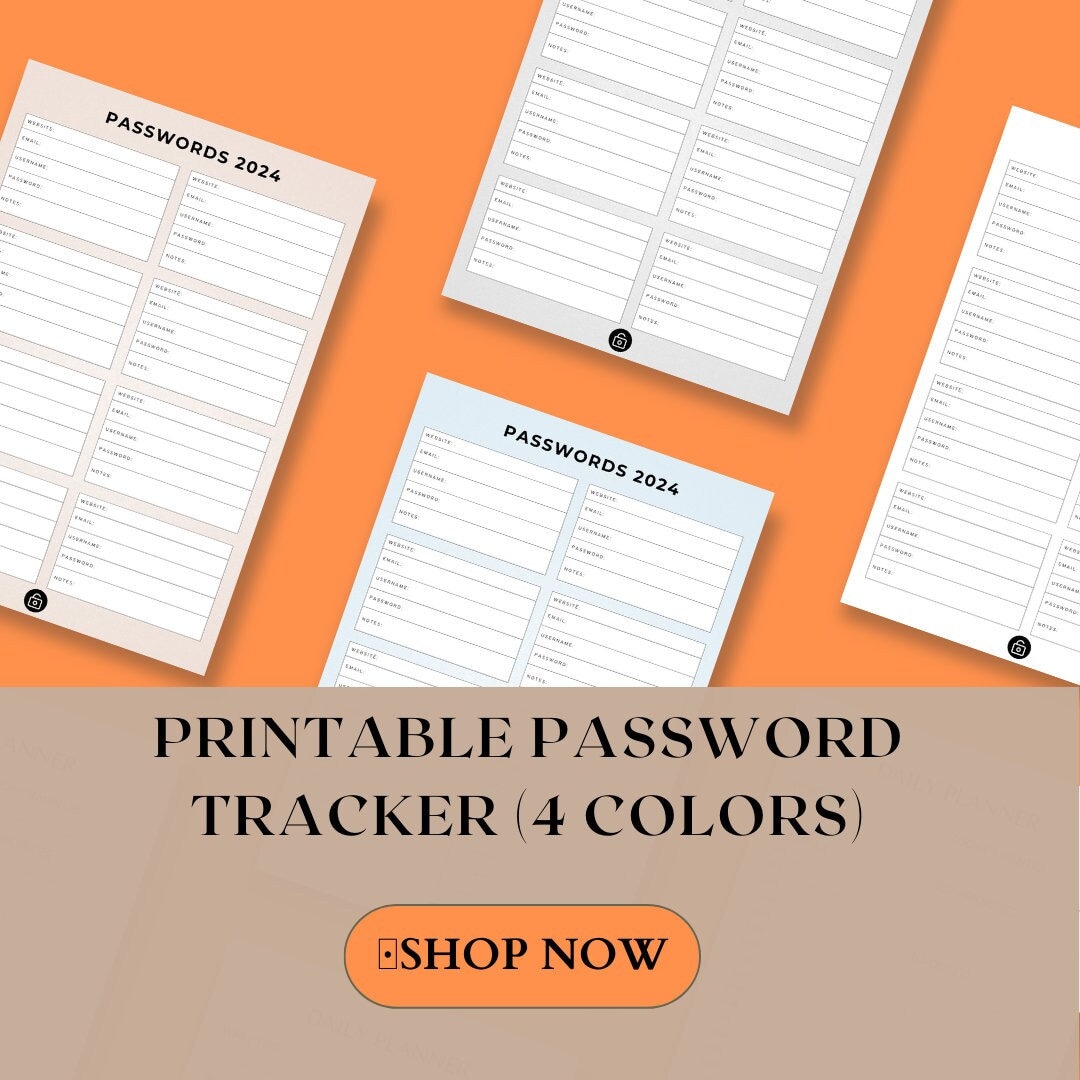 Passwords Tracker Printable and Fillable, Password Organizer, Password ...