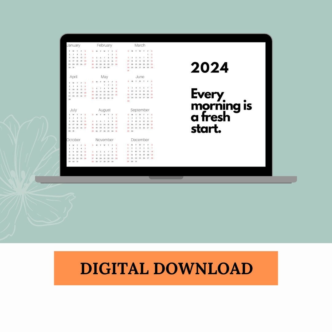 2024 Calendar Printable One Page Year Calendar Printable Year Overview ...
