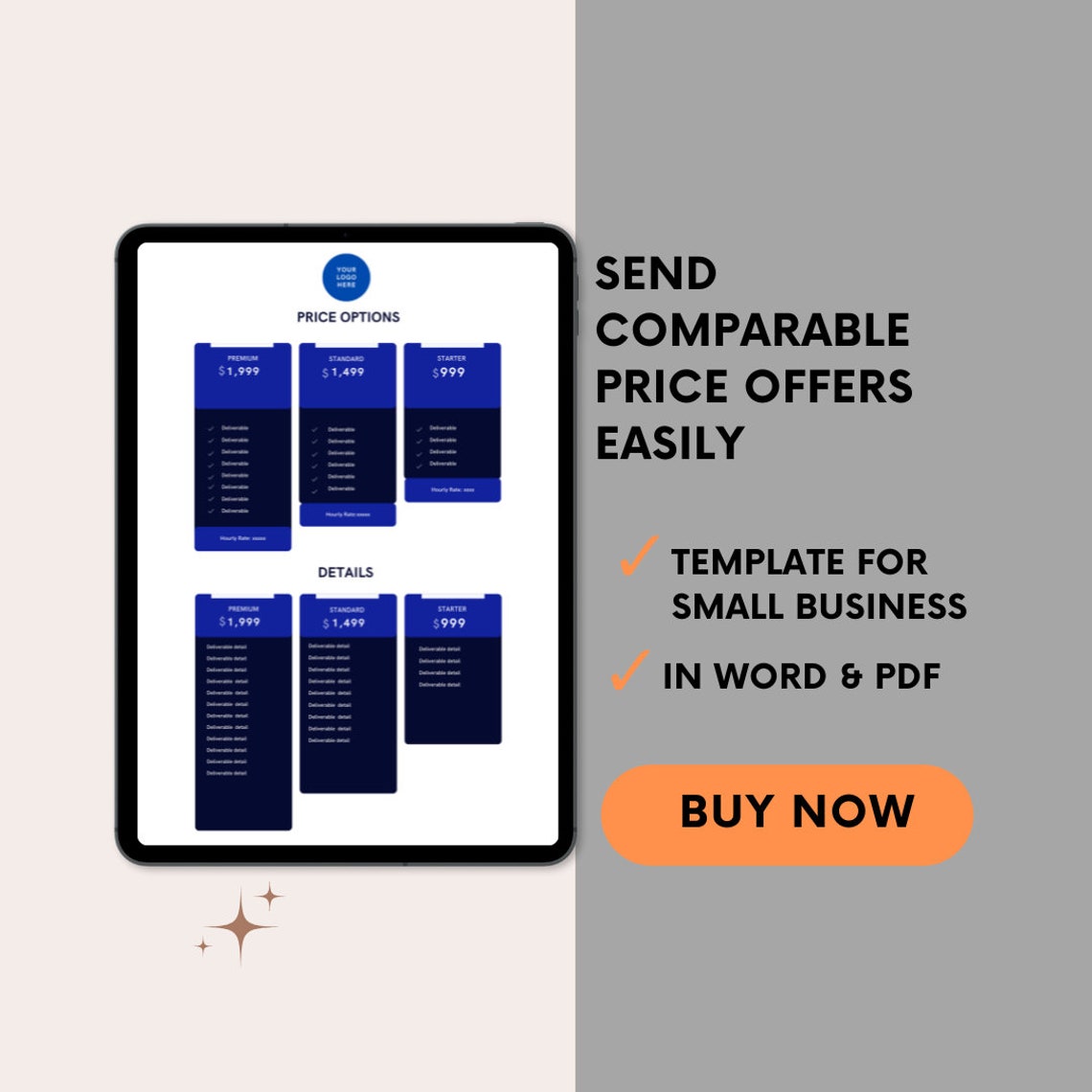 Comparable Pricing Table, Price Table for Small Business, Pricing List, Comparable Pricing List ...