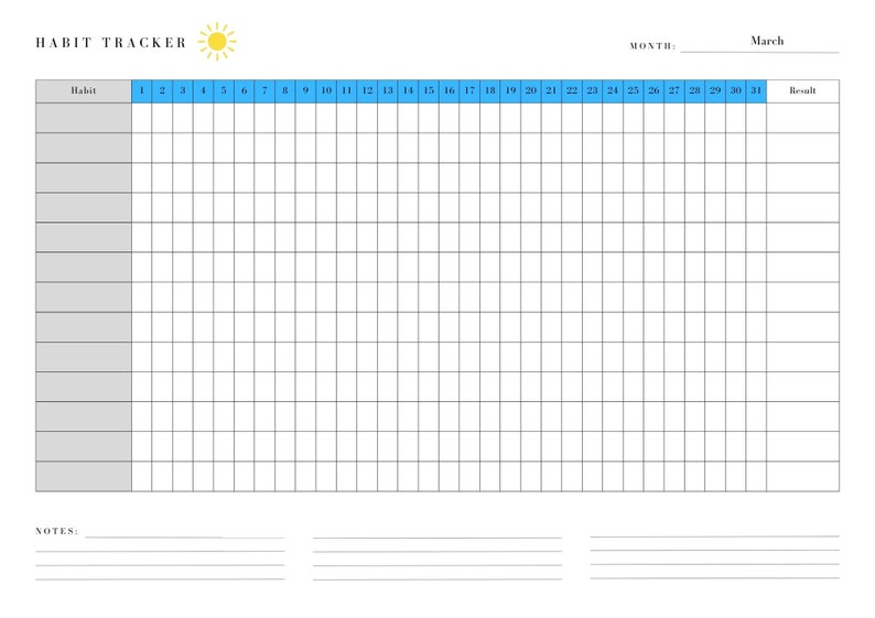 Monthly Routine Tracker Printable Landscape, Habits Tracking Template ...