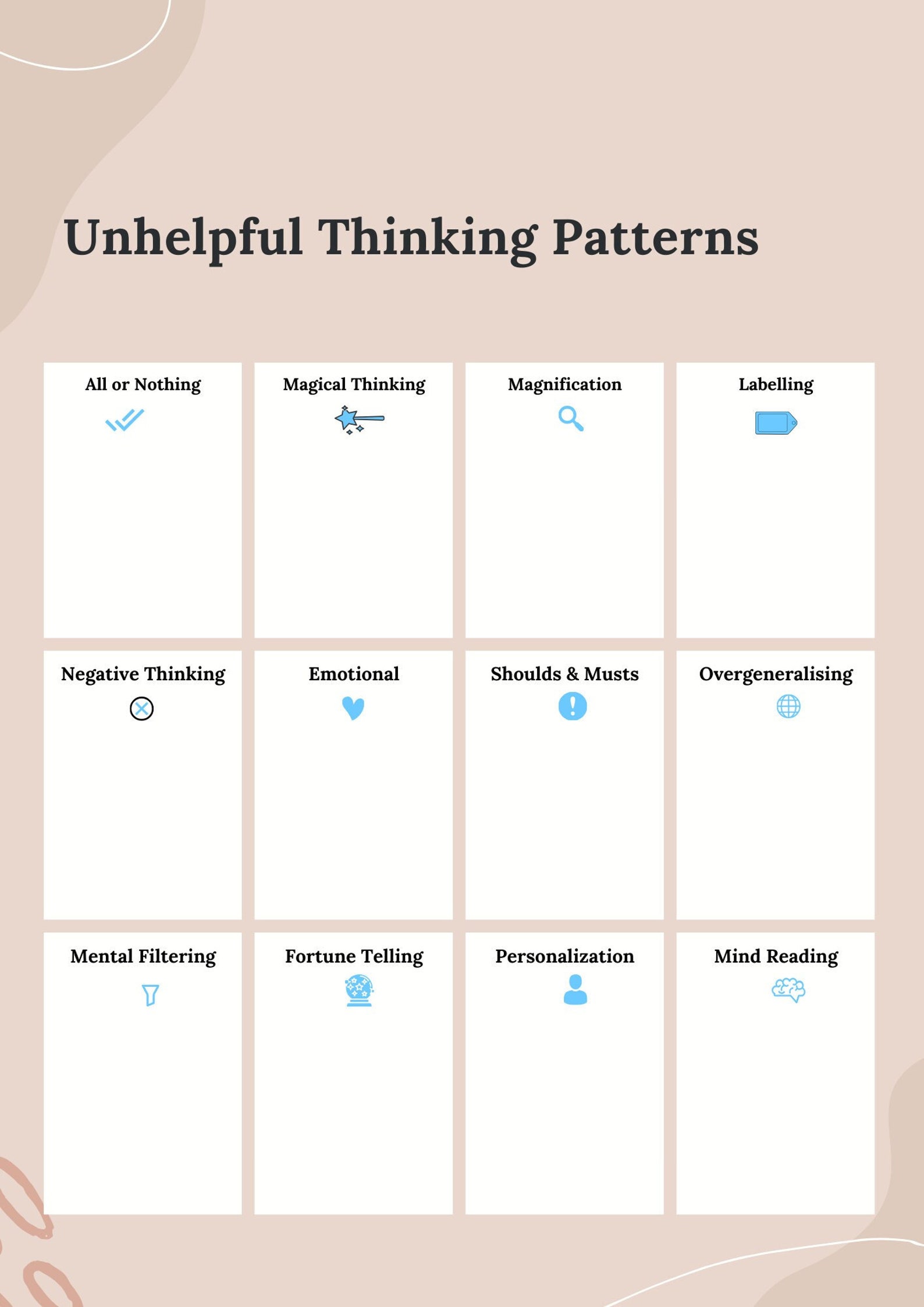 Unhelpful Thinking Patterns Coaching Template For Unhelpful Thinking