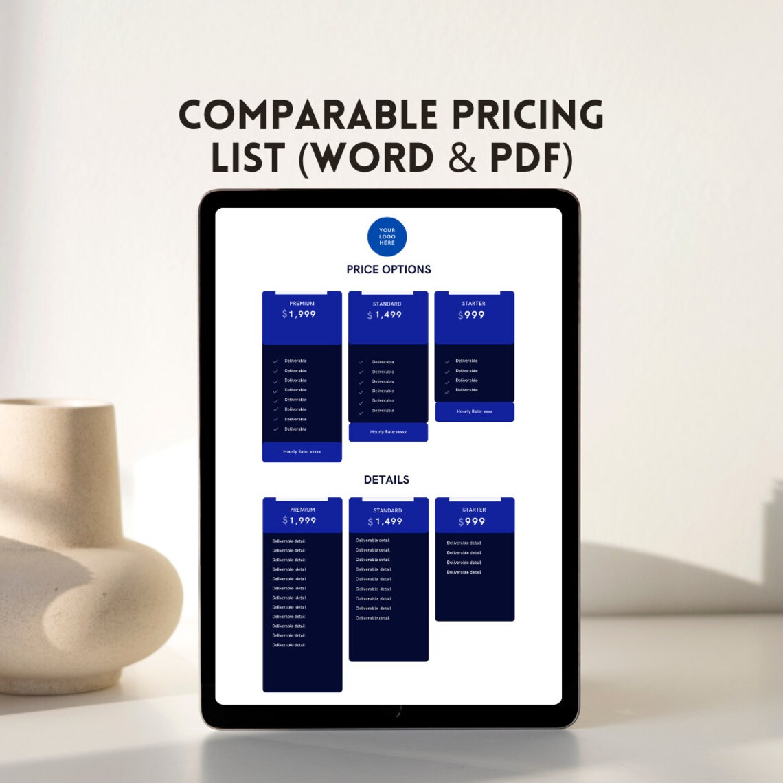 Comparable Pricing Table, Price Table for Small Business, Pricing List ...