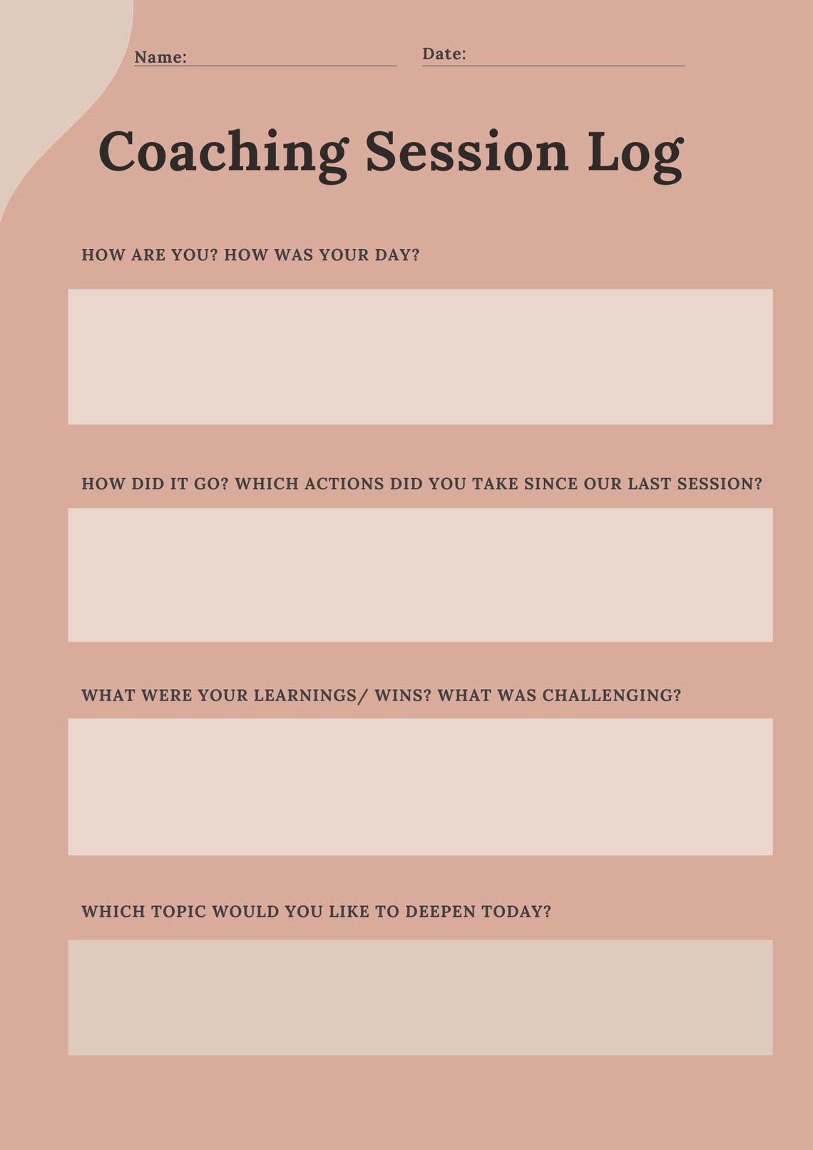 Coaching Session Template for Coaching Session Tool for Executive ...