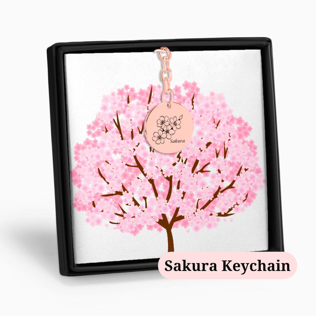 Sakura Cherry Blossom Keychain, Engraved Sakura Keychain for Japan ...