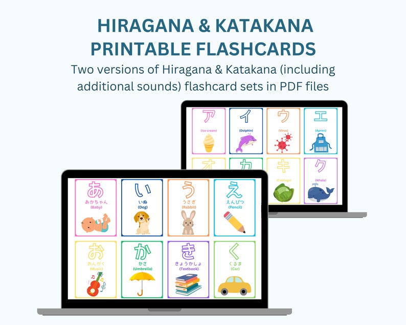 Japanese Hiragana Katakana Flashcards Digital Download Printable