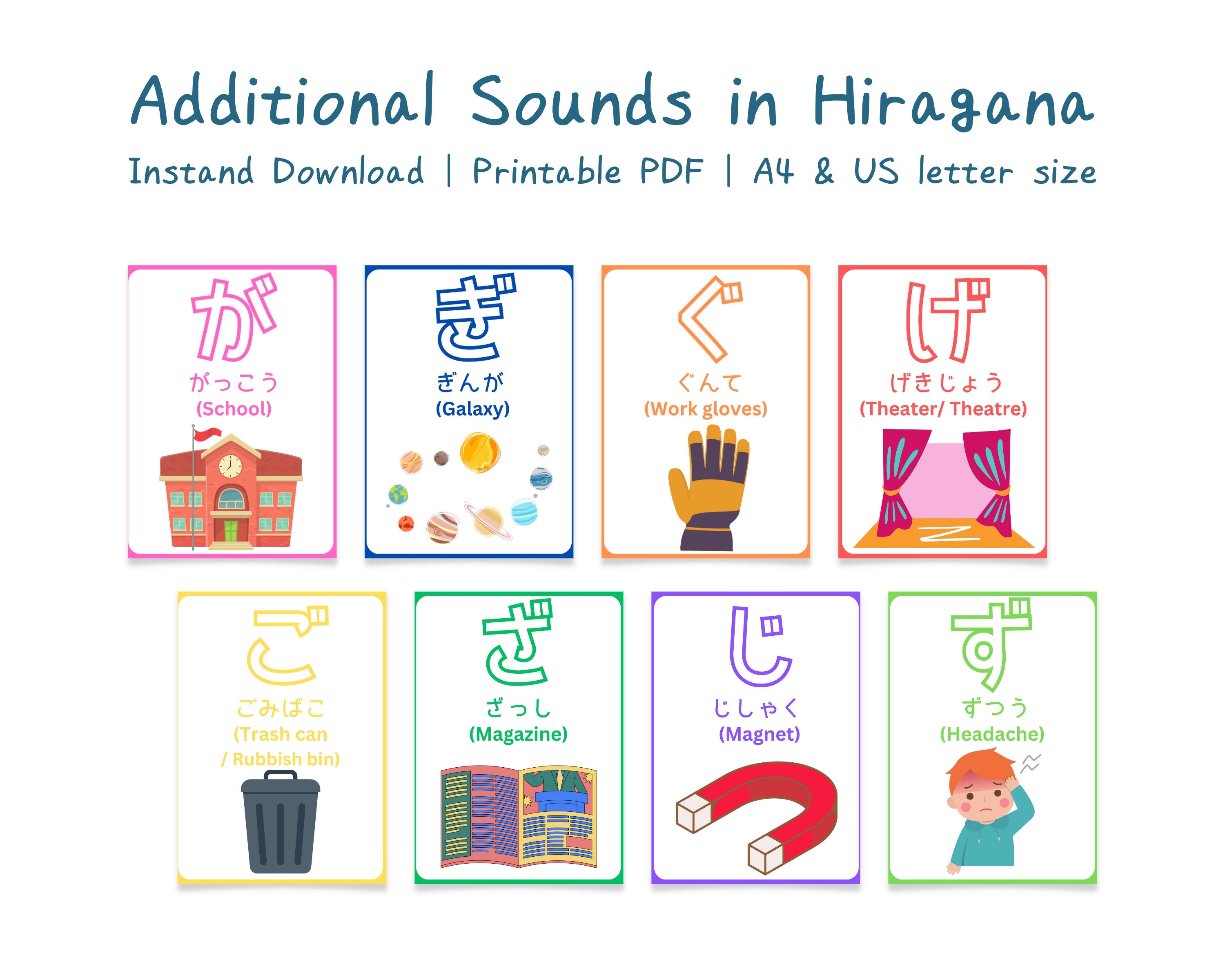 Japanese Writing Learning Hiragana Additional Sounds Flashcards ...