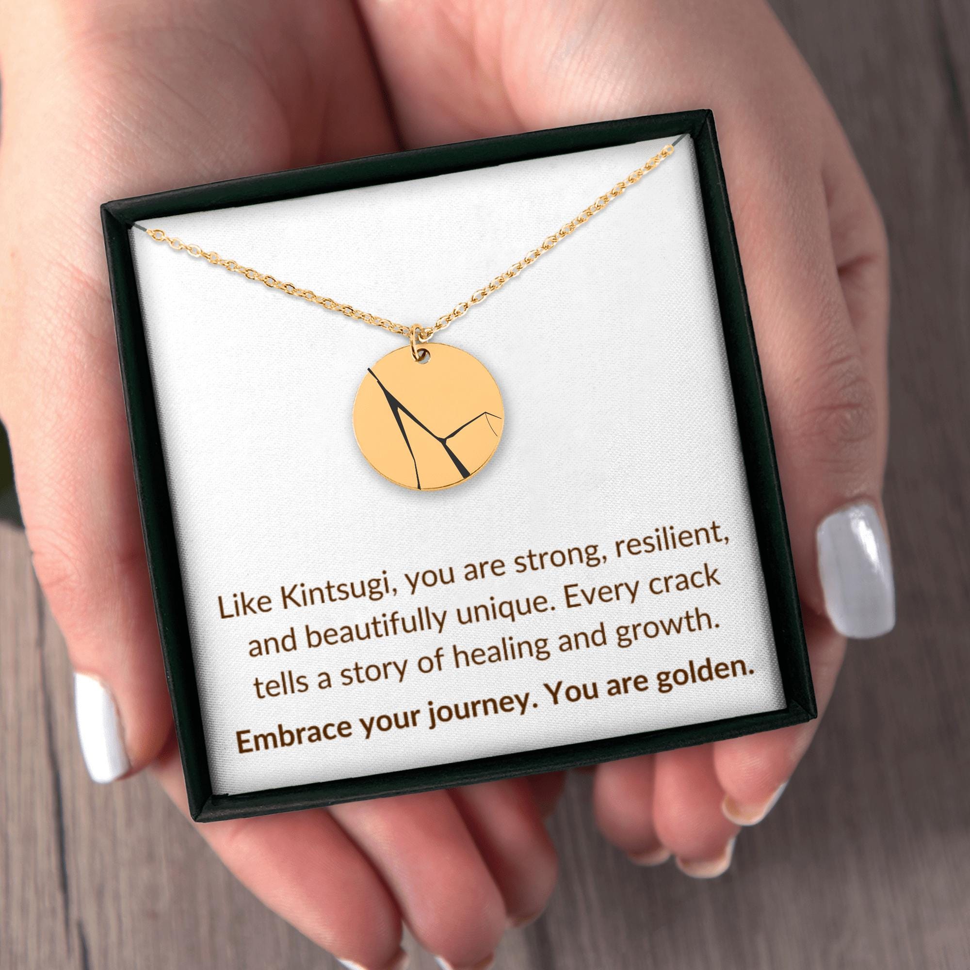 Kintsugi Necklace for Women – Japanese Healing Pendant, Custom Engraved Necklace, Wabi Sabi ...