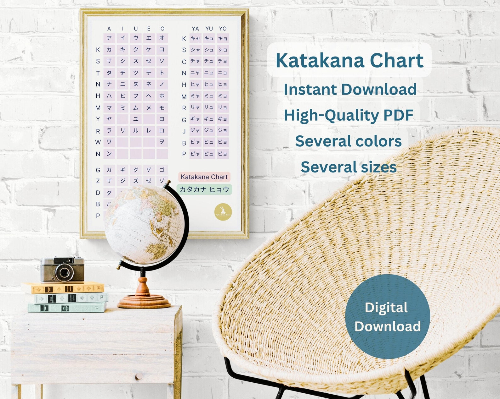 Japanese Language Katakana Chart for Language Learners, Japanese ...