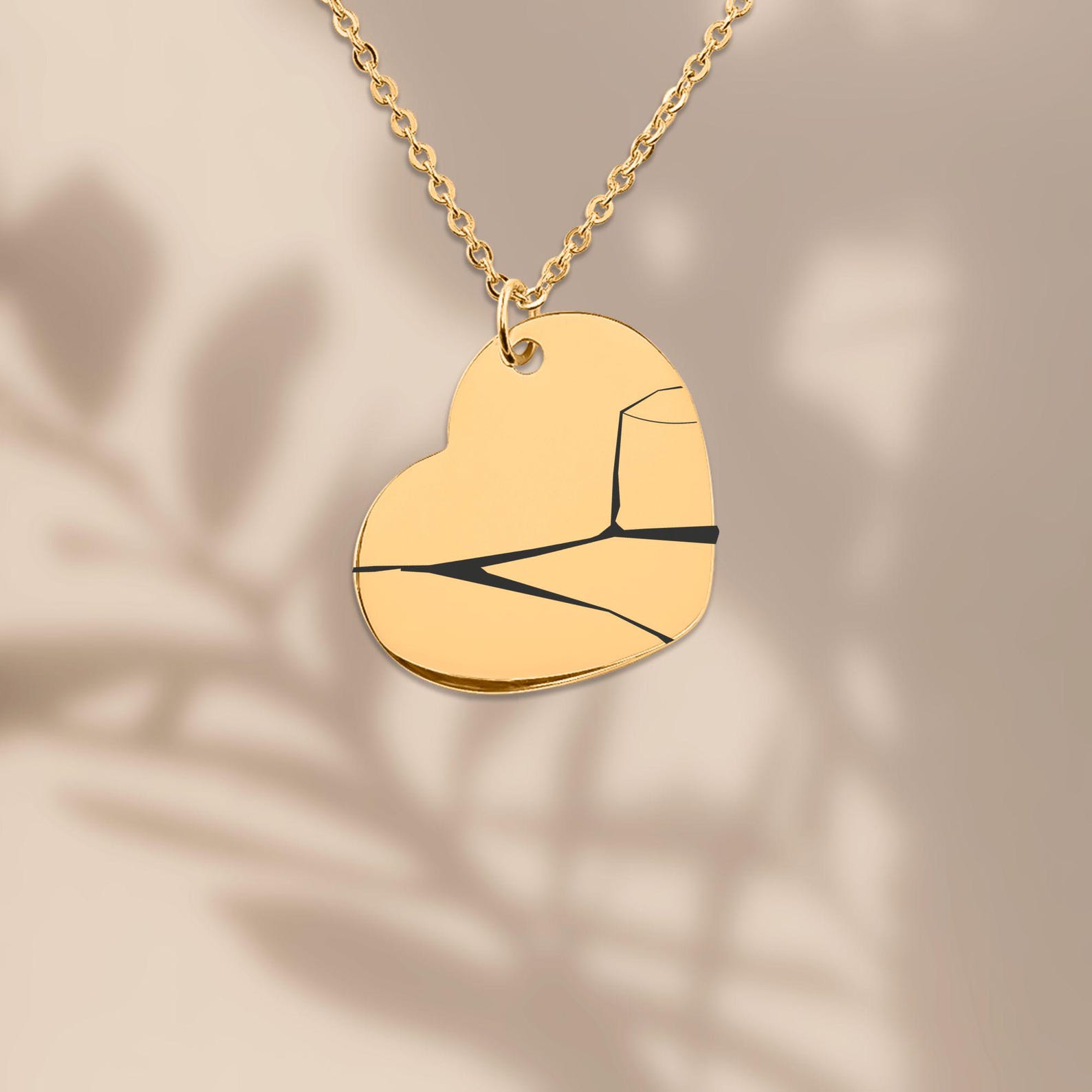 Kintsugi Heart Necklace: Gold Plated Stainless Steel, Inspirational ...