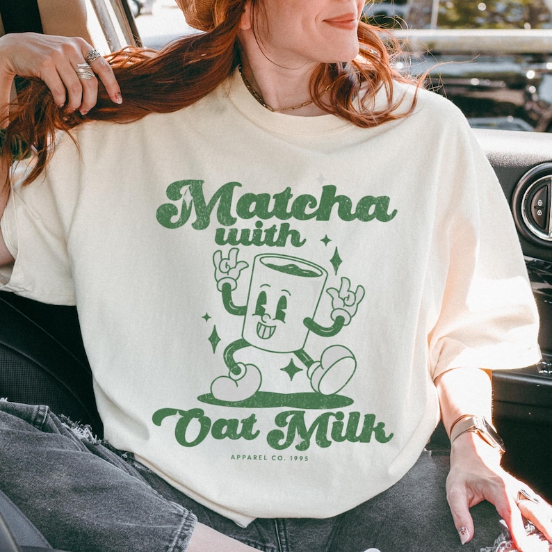 Matcha Oat Milk T-shirt: Comfort Colors Tee, Vintage Japanese Style - Etsy