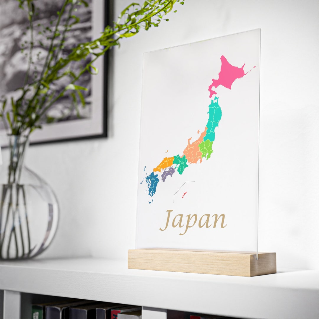 Colorful Japan Map: Acrylic Glass With Wooden Stand - Etsy