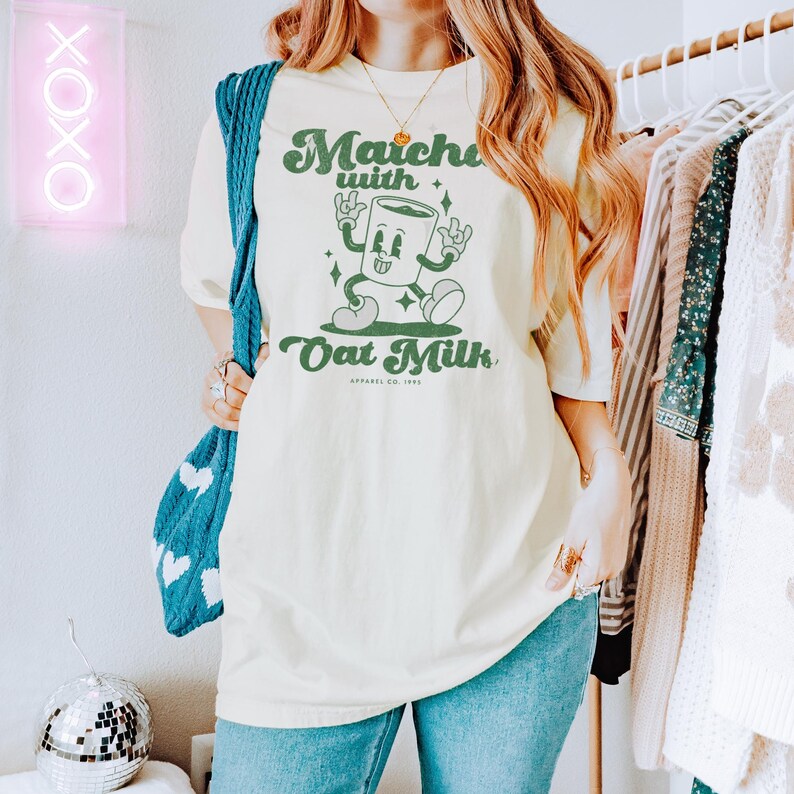 Matcha Oat Milk T-shirt: Comfort Colors Tee, Vintage Japanese Style - Etsy
