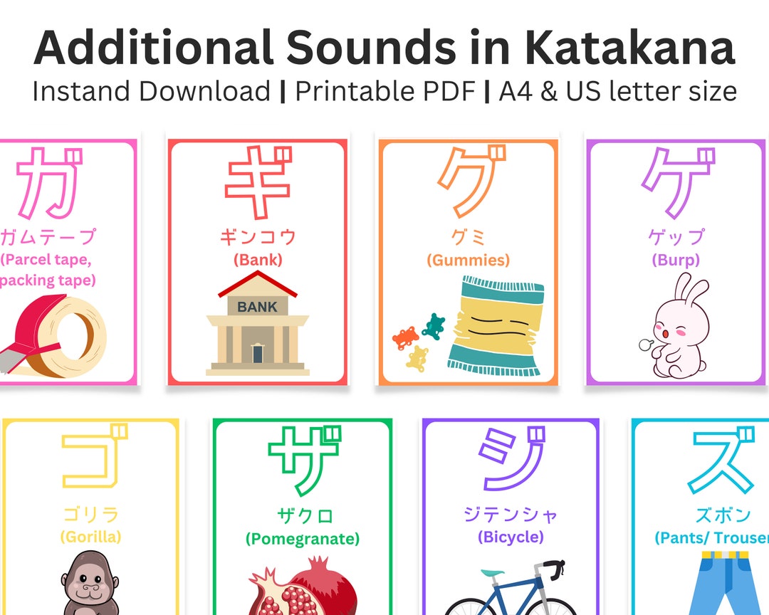 Japanese Study Katakana Additional Sounds Flashcards - Etsy