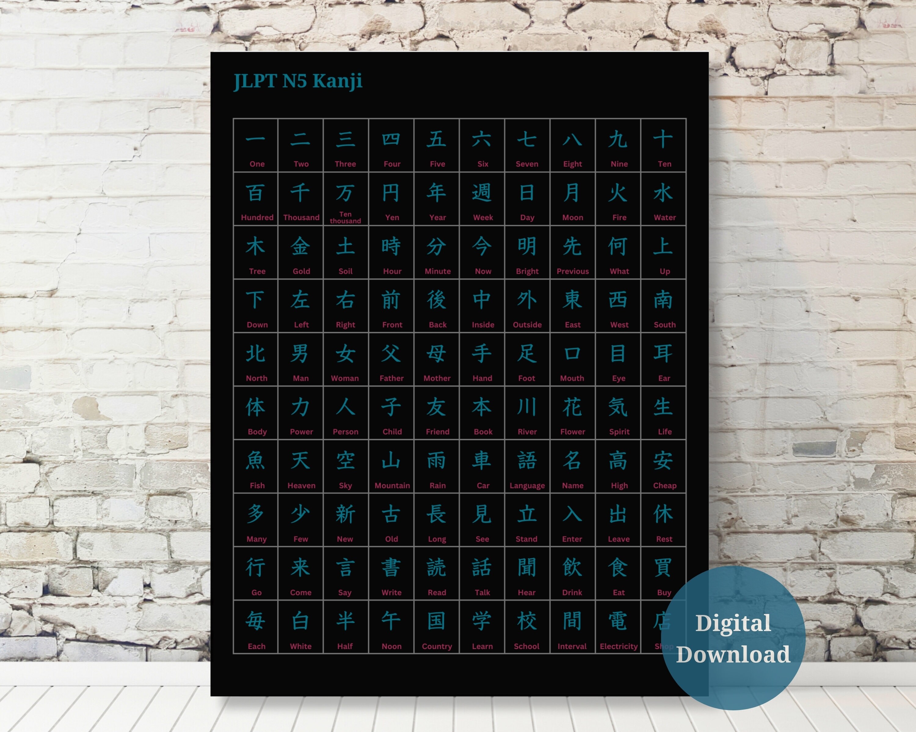 Japanese Kanji Poster to Learn Japanese, Japanese Kanji Printable PDF ...