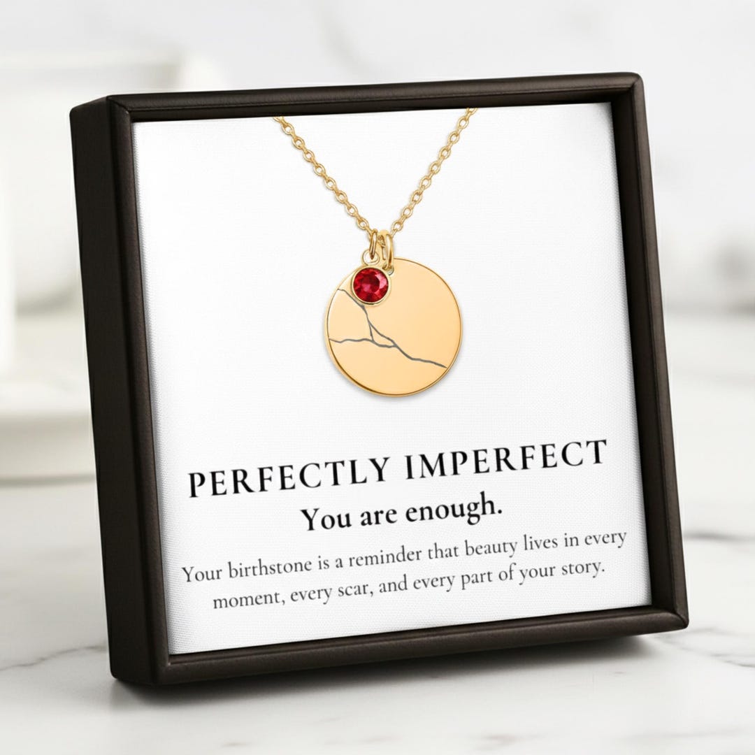 Perfectly Imperfect Birthstone Necklace, You Are Enough Gift, Kintsugi ...