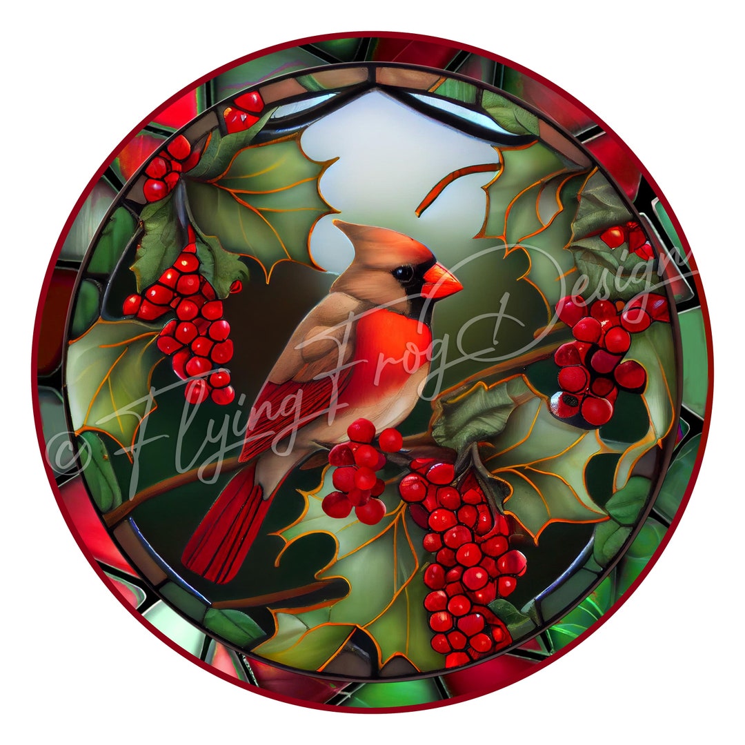 Faux Stained Red Cardinal Bird Christmas Wreath Sign Uv-coated Aluminum ...