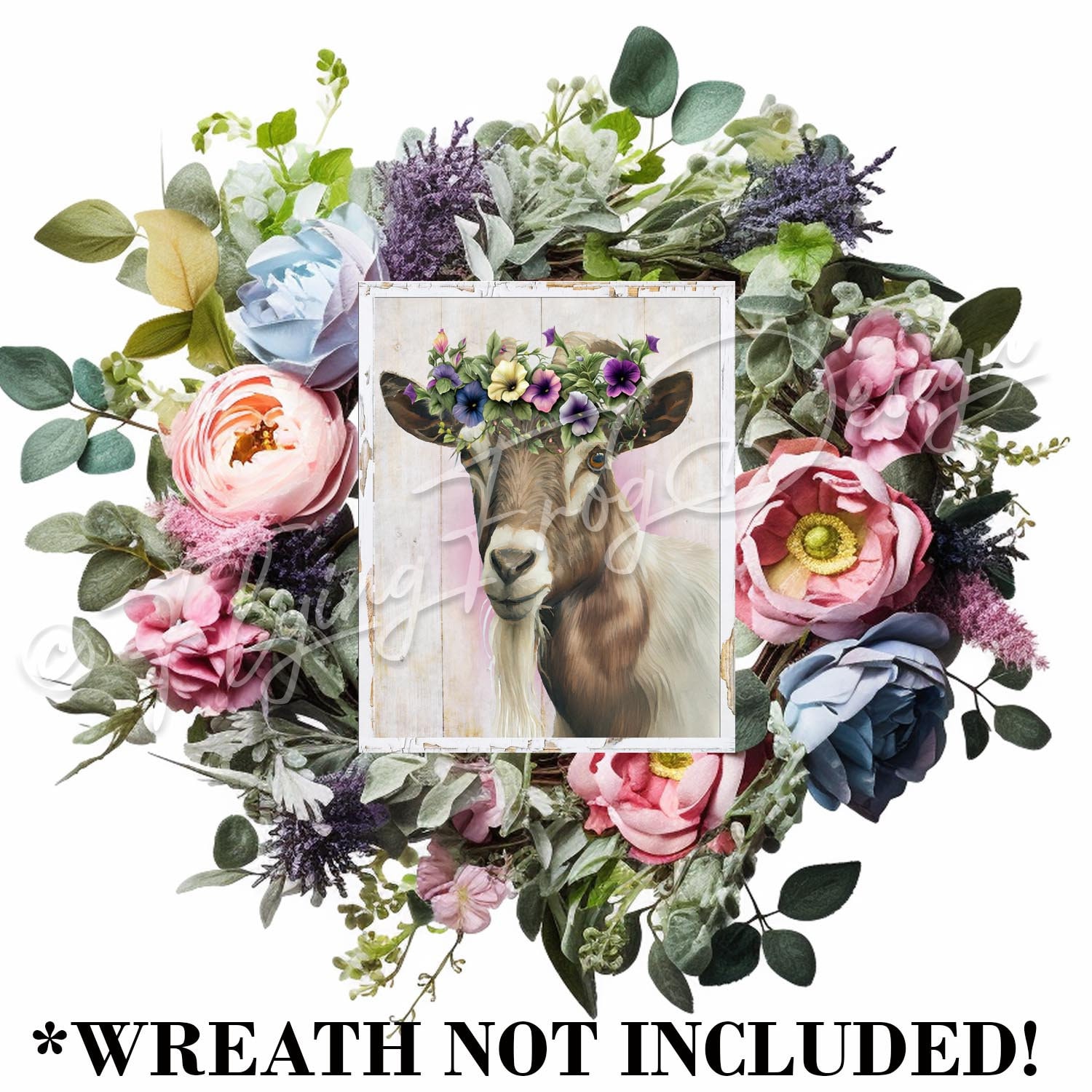 Vintage Rustic Goat Flower Crown Wreath Pansies Flowers Uv-coated ...