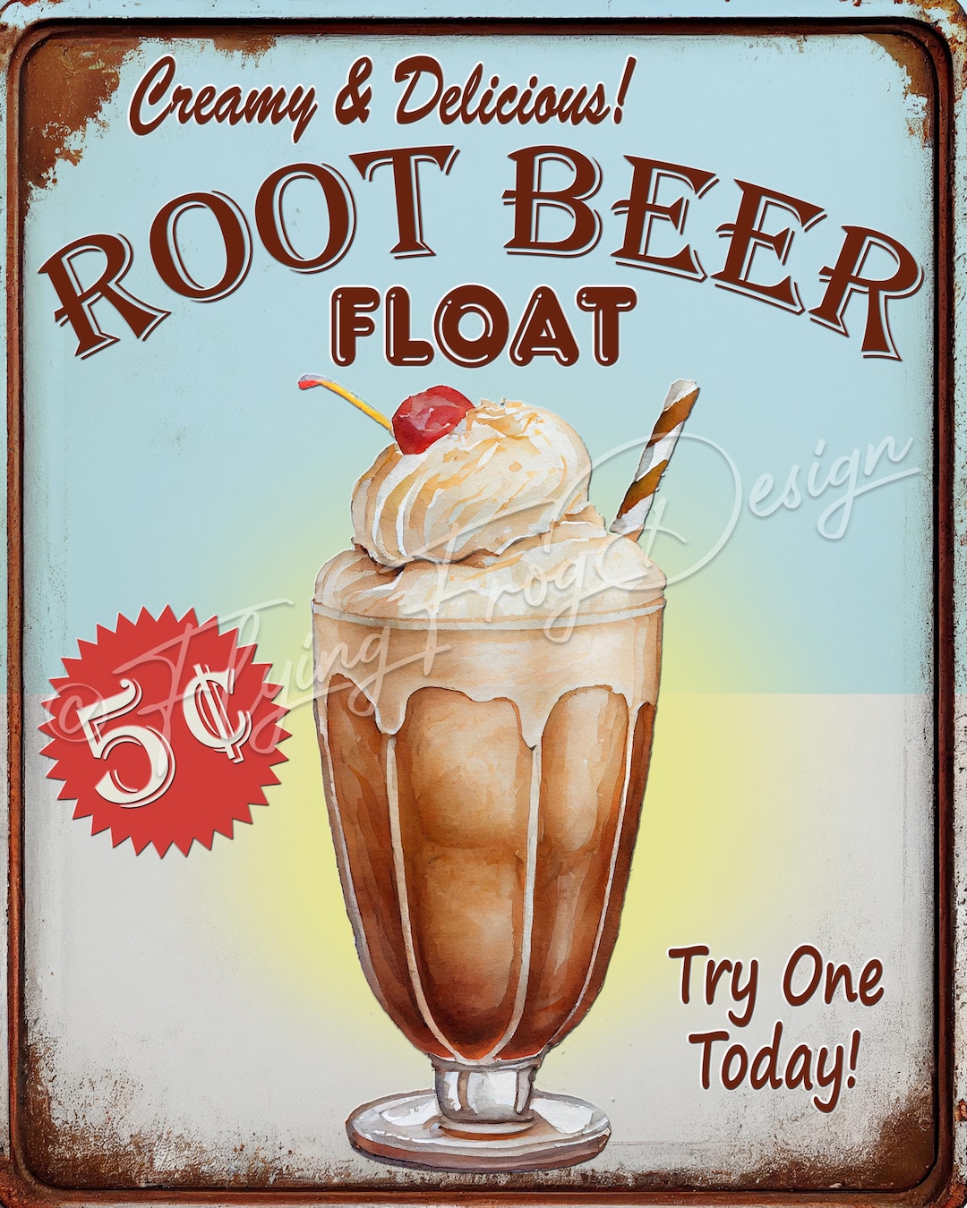 Vintage Root Beer Float Wreath Sign Retro 50s Diner Uv Coated Aluminum Wreath Sign Door Decor