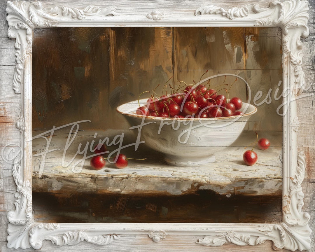 Vintage Realistic Fine Art Bowl of Cherries Uv-coated Aluminum Metal ...
