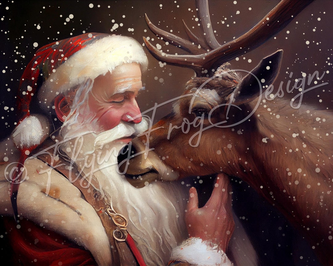 Victorian Santa Claus Suspenders Reindeer Christmas Portrait Uv-coated ...