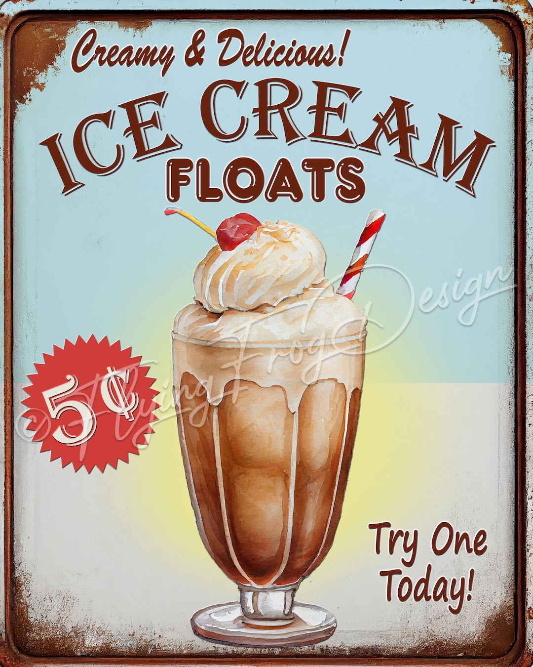 Vintage Ice Cream Floats Wreath Sign Retro 50's Diner Uv-coated ...